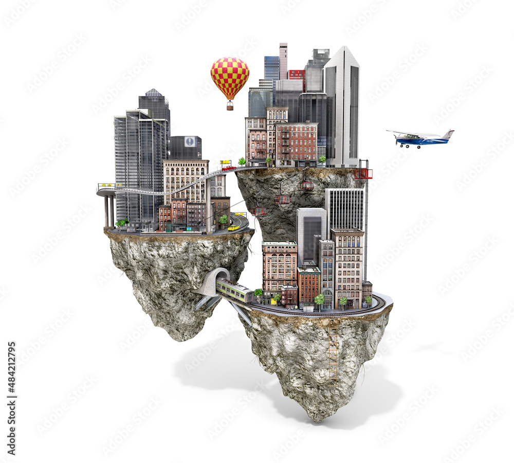 Three isolated floating islands are connected to each other in ...