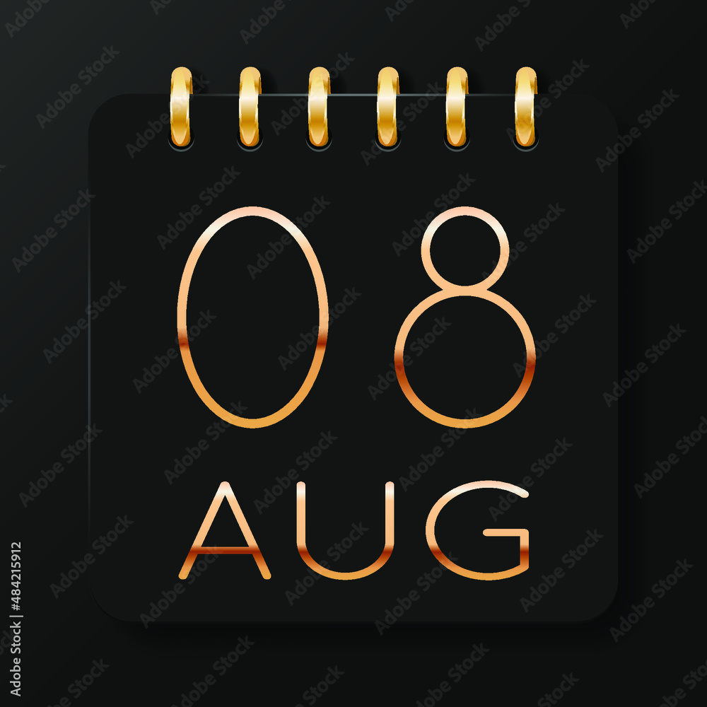 08 day of the month. August. Luxury calendar daily icon. Date day week ...