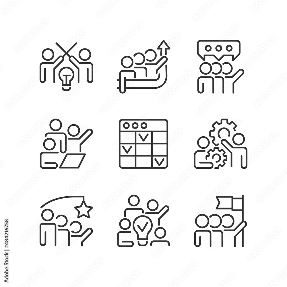 Collaboration pixel perfect linear icons set. Partnership for ... Collaboration pixel perfect linear icons set. Partnership for ...