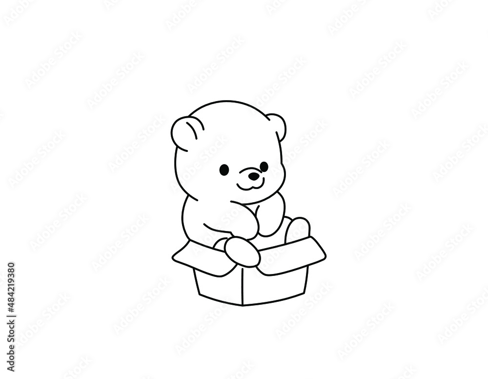 Vector isolated cute cartoon baby bear sitting in cardboard box, bear ...