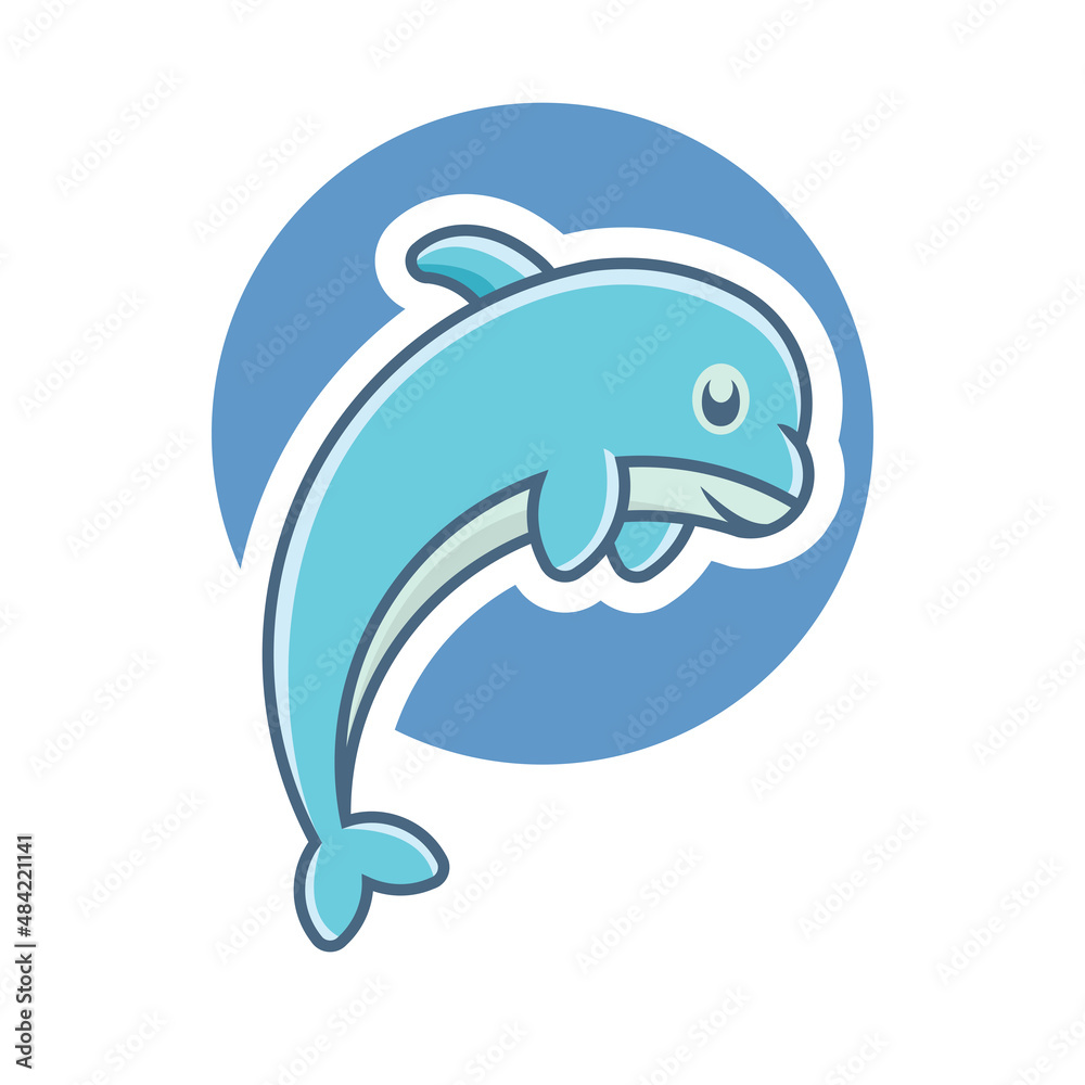 Cute dolphin cartoon vector icon illustration logo mascot hand drawn ...