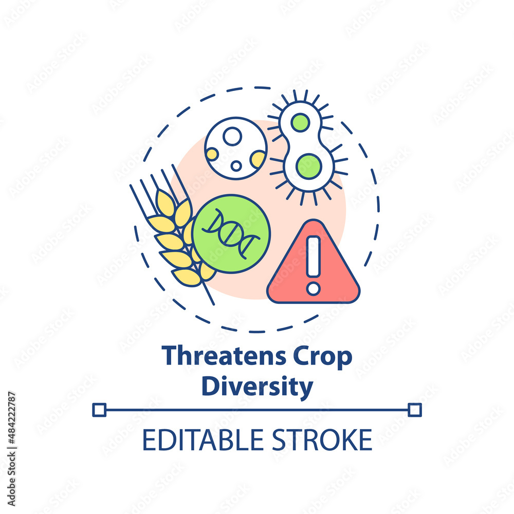 Threatens crop diversity concept icon. Cross pollination. Disadvantages ...