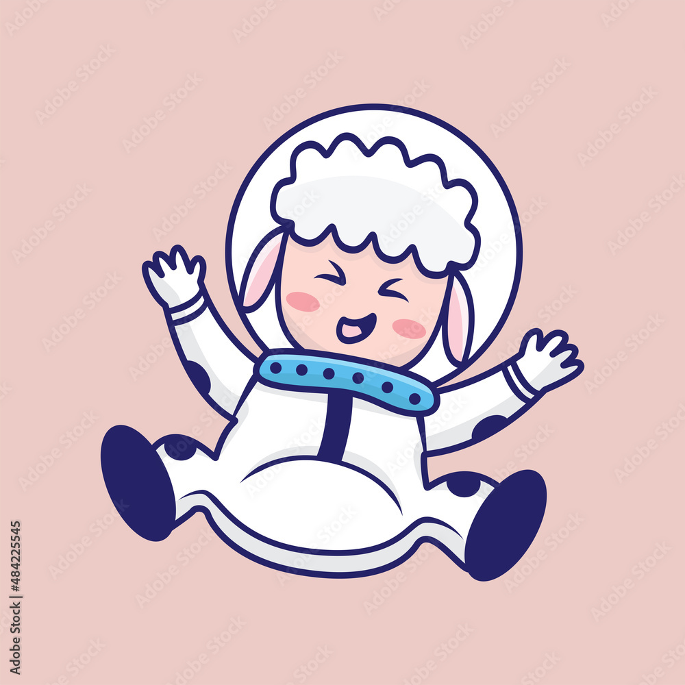 Cute sheep astronaut cartoon vector icon illustration logo mascot hand ...