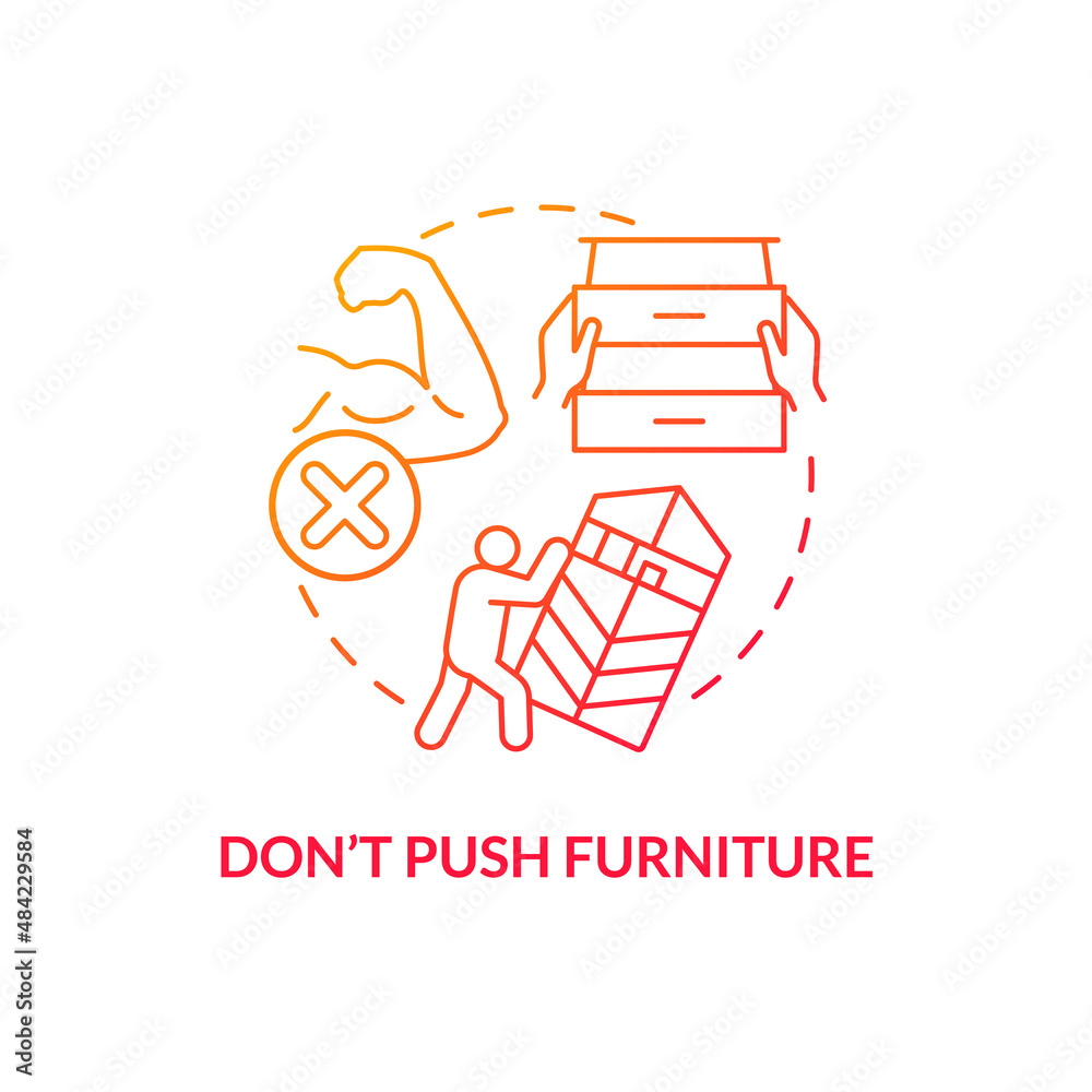 Dont push furniture red gradient concept icon. Escape room restriction ...