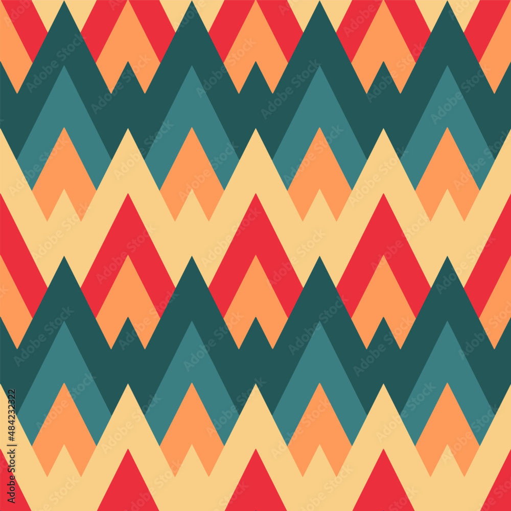 Colorful spiky waves. Overlapping zig zag wavy in retro colors ...