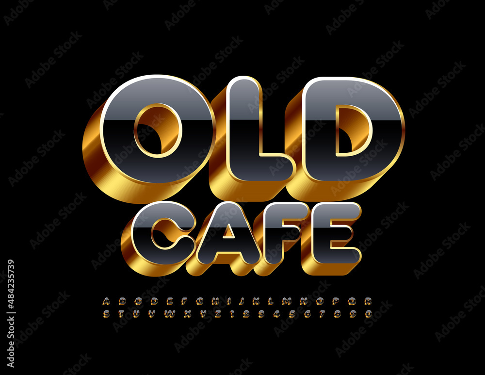 Vector premium sign Old Cafe. 3D Gold and Black Font. Luxury style ...