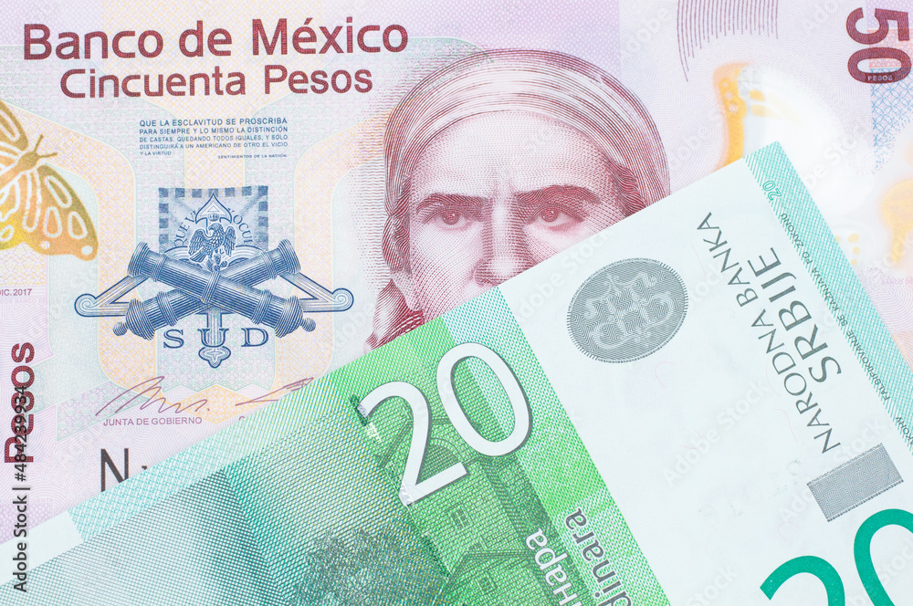 A macro image of a pink, plastic fifty peso bank note from Mexico ...