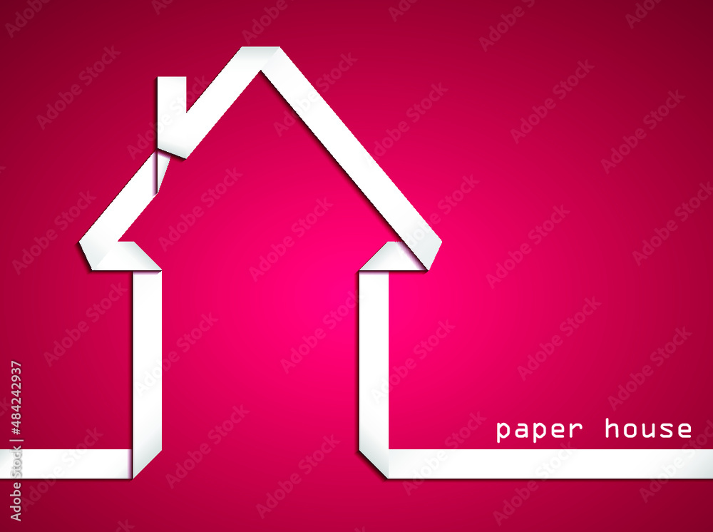 paper house on purple background/ 3d shape/ vector illustration Stock ...