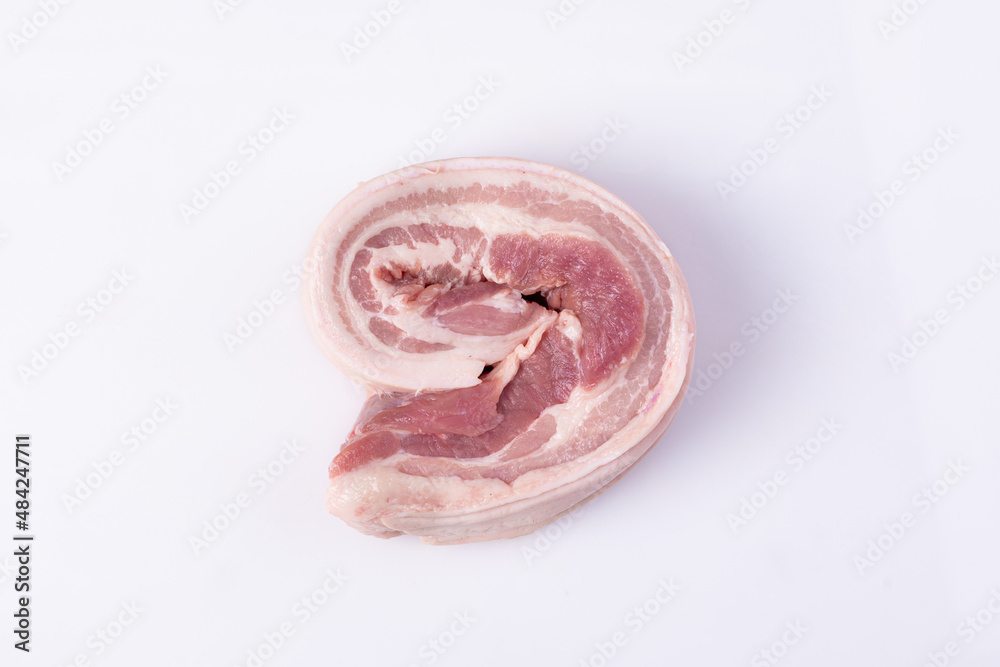 Close up freshness cutting slide pork belly raw or streaky pork on ...