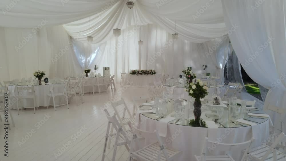 Beautiful banquet hall under a marquee for a wedding reception ...