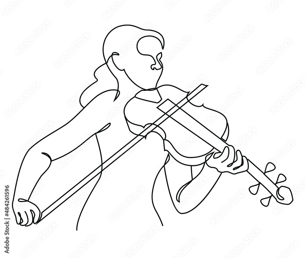 Silhouette of a beautiful woman with a violin in a modern continuous ...