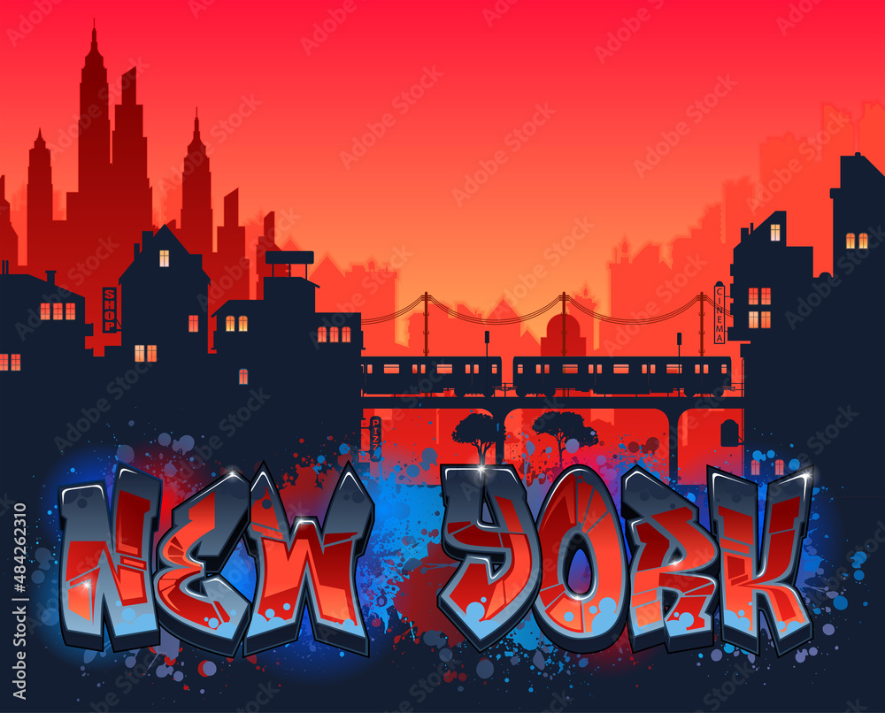 New York City Graffiti Art Scene Illustration Stock Vector | Adobe Stock