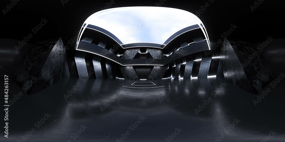 360 degree full panorama environment map of abstract dark concrete ...