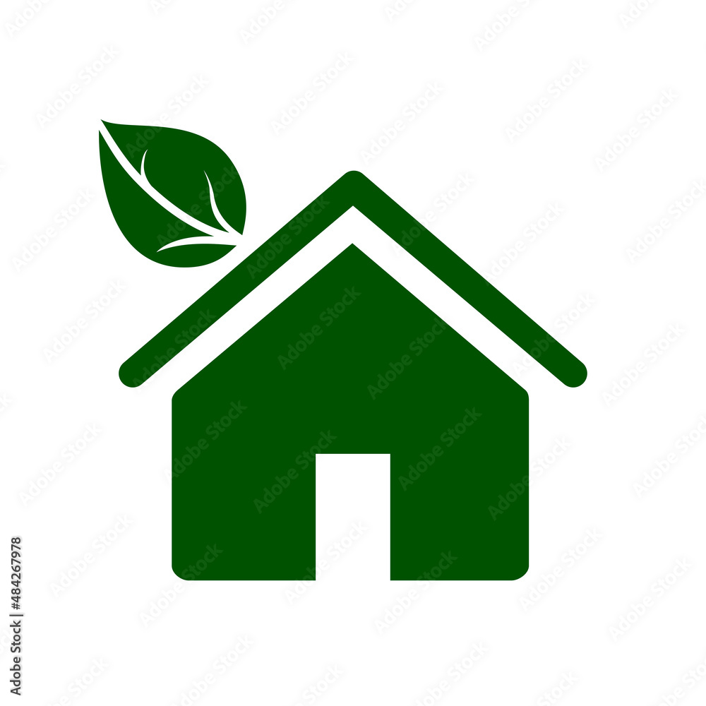 Eco house icon. Environmentally sustainable home or house with green ...