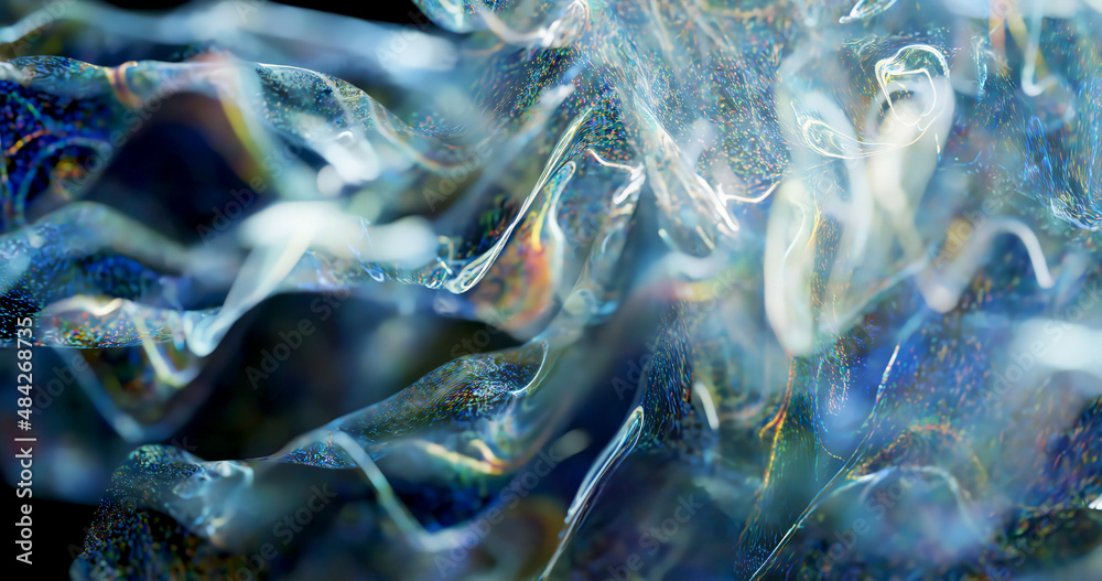 Abstract blue and colored refraction color digital particles wave with ...