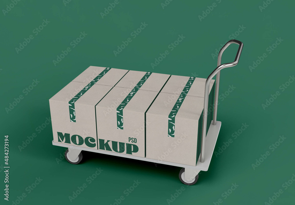 Six Boxes on Cart Mockup Stock Template | Adobe Stock