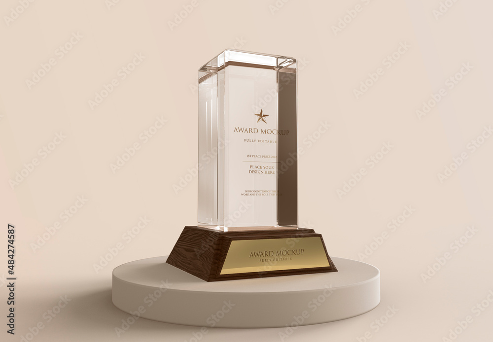 Rectangular Glass Trophy on a Platform Mockup Stock Template | Adobe Stock