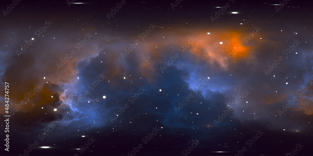 360 degree space background with nebula and stars, equirectangular ...