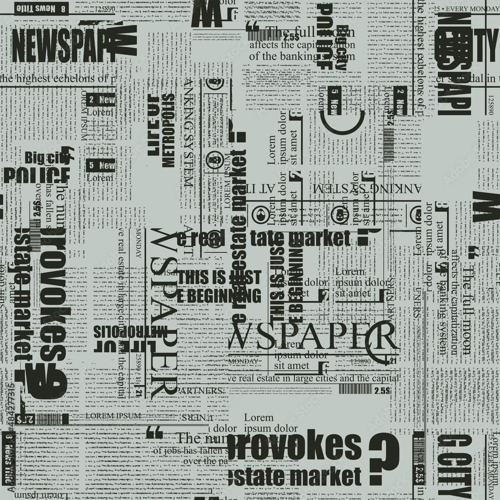 Abstract seamless pattern with chaotic layering of illegible newspaper ...
