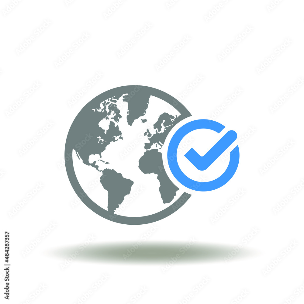 Vector illustration of earth planet with check mark. Icon of ESG ...