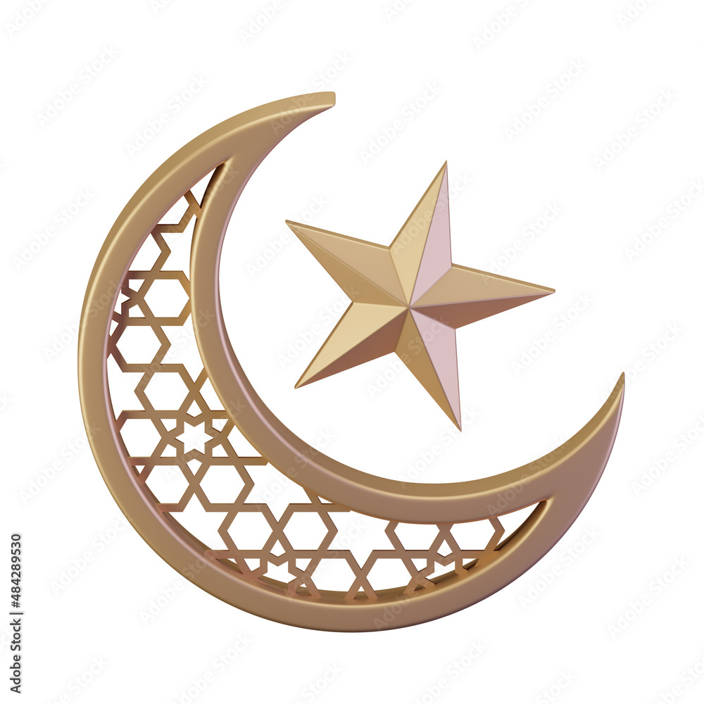 Islamic Crescent And Star Symbol 3D Render Illustration Stock ...