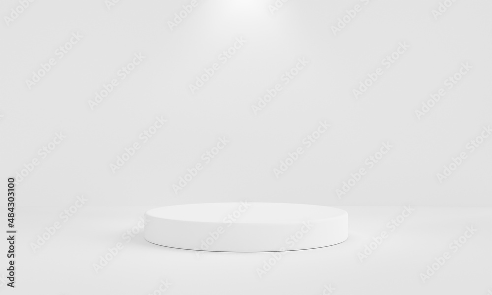 Minimal white podium with background wall and spotlight. Abstract and ...