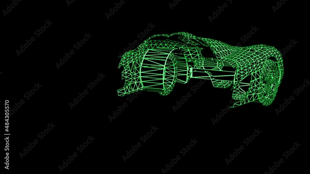 Animated construction of a car from 3D parts and mesh. Assembling a car ...