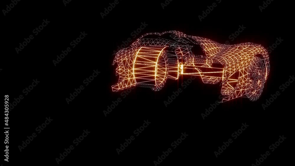 Animated construction of a car from 3D parts and mesh. Assembling a car ...