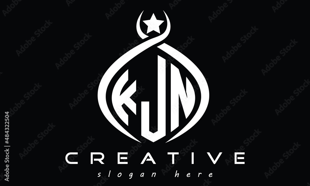 KJN three letters monogram curved oval initial logo design, geometric ...