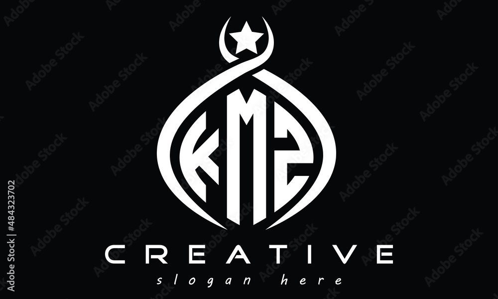 KMZ three letters monogram curved oval initial logo design, geometric ...
