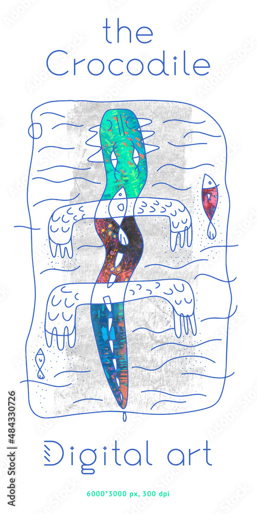 Ilustracja Stock: Modern digital illustration of Crocodile with real ...