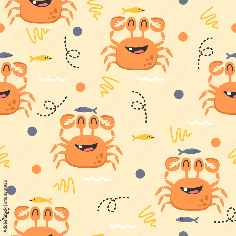 Cute crab cartoon pattern background Stock Vector | Adobe Stock