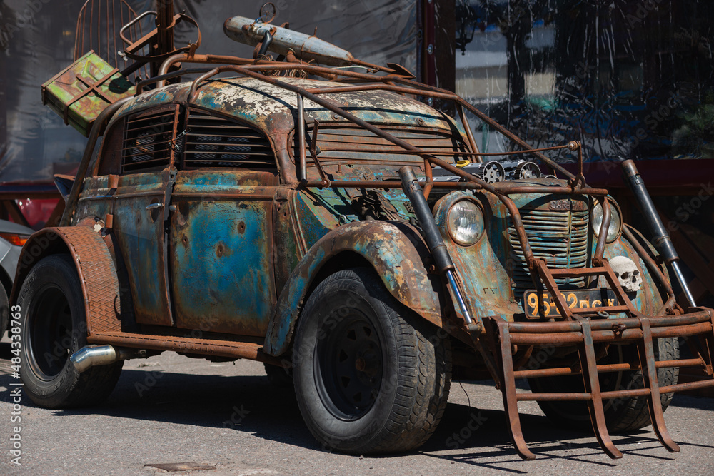 Saint-Petersburg, Russia-May 30, 2021: an old Soviet car Moskvich 401 ...