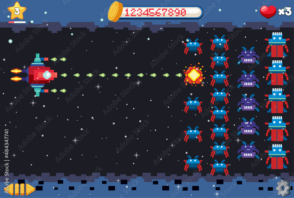 Aarcade pixel space game interface Stock Vector | Adobe Stock