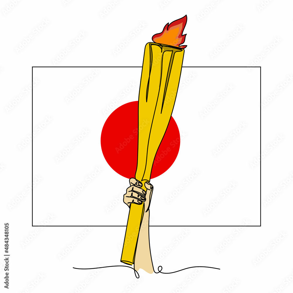Continuous one simple single abstract line drawing of olympic flame ... Continuous one simple single abstract line drawing of olympic flame ...
