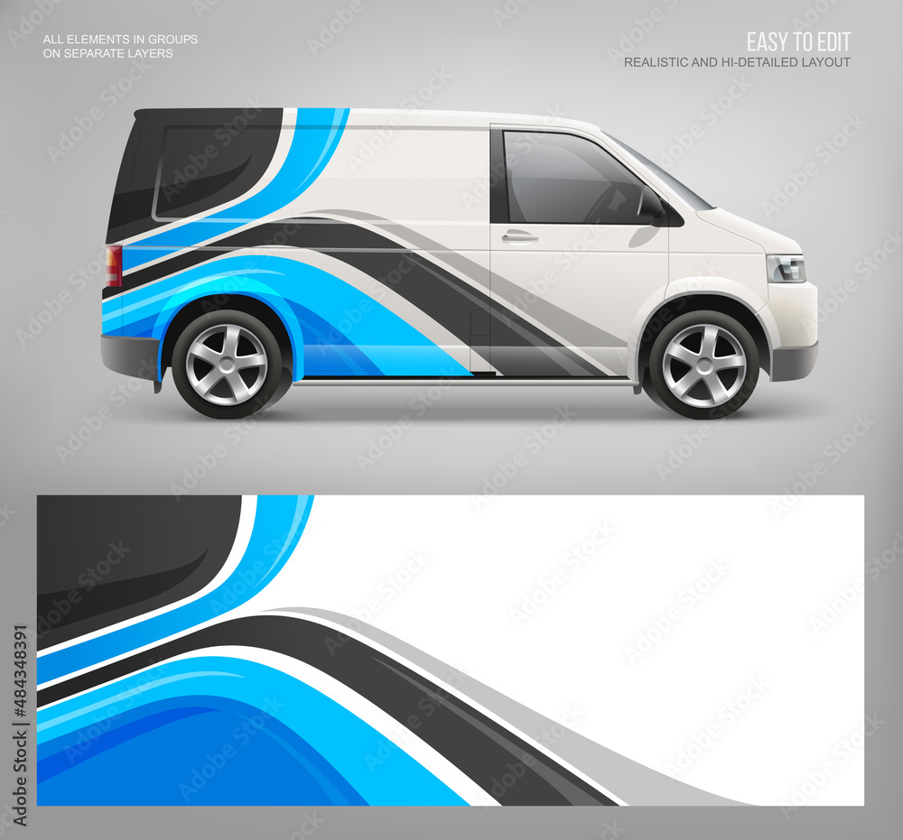 Side view Van mockup and wrap decal for branding design and corporate ...