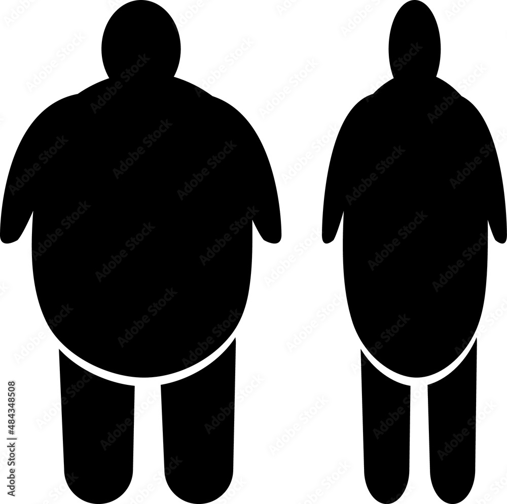 Fat stick figure illustration icon set. Obese people couple black and ...