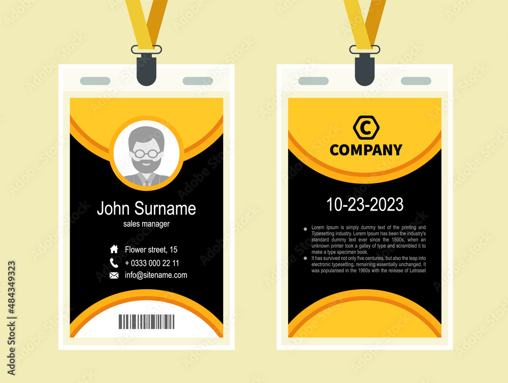 Yellow Employee ID Card. Design Template identity Card Stock Vector ...