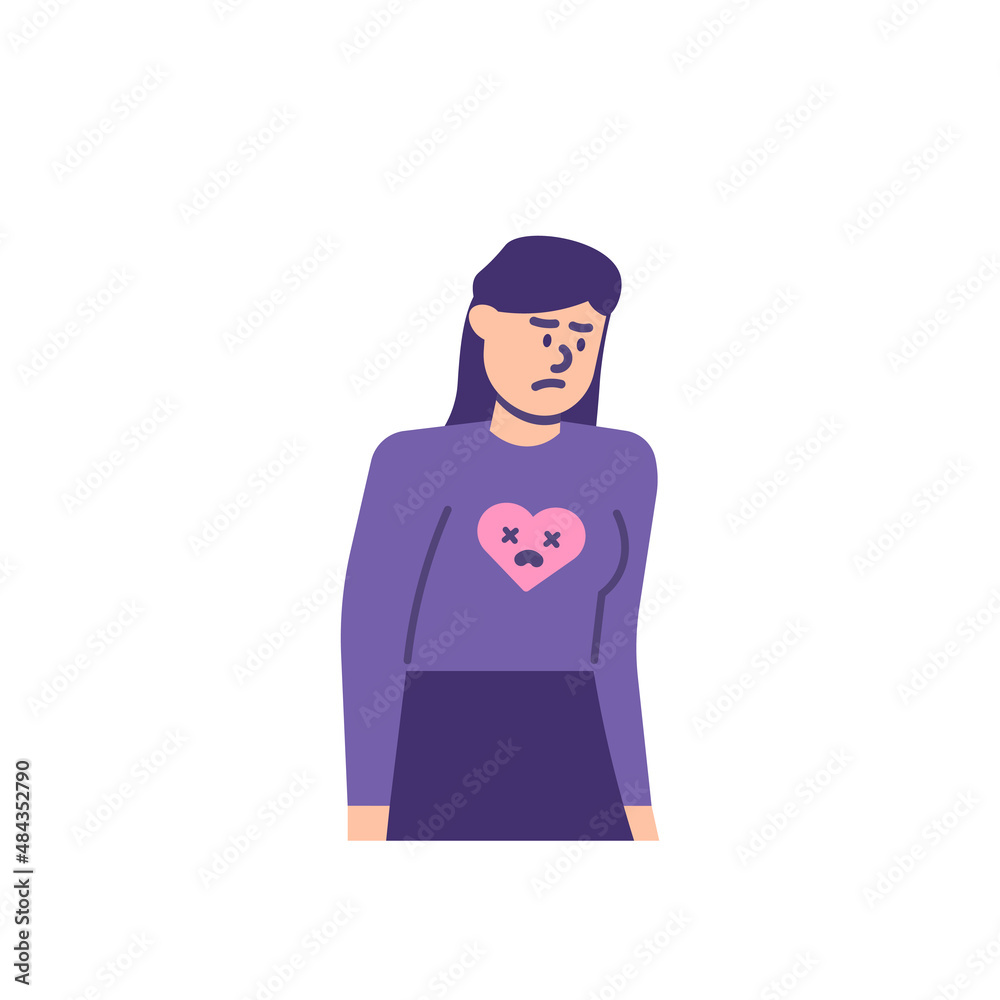 illustration of a women who is upset because of a broken heart. numb ...