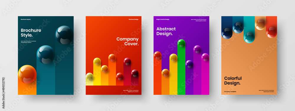 Colorful journal cover design vector template bundle. Premium 3D balls ...