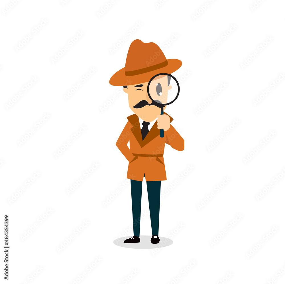 Print. Cartoon detective with a magnifying glass. Investigation Stock ...