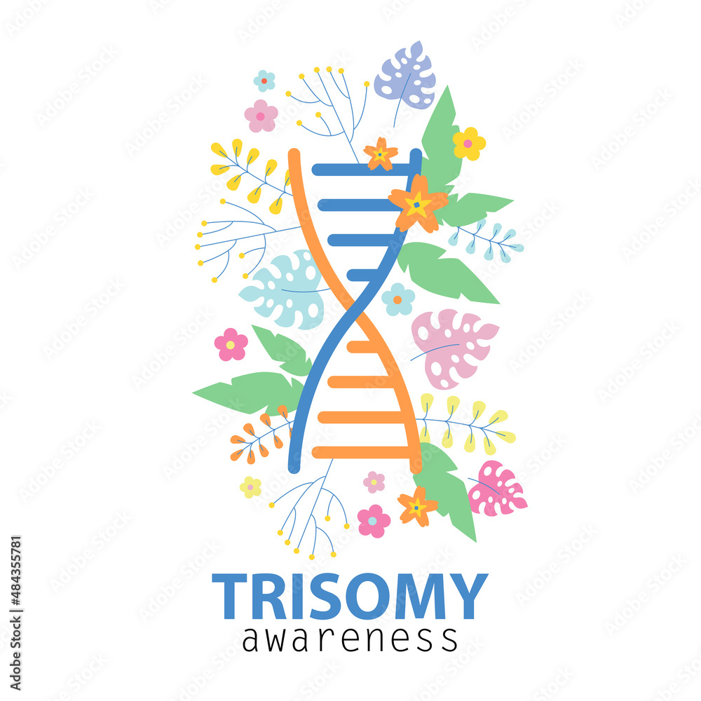 Trisomy Awareness Month, chromosome and flowers design. Trisomy vector ...