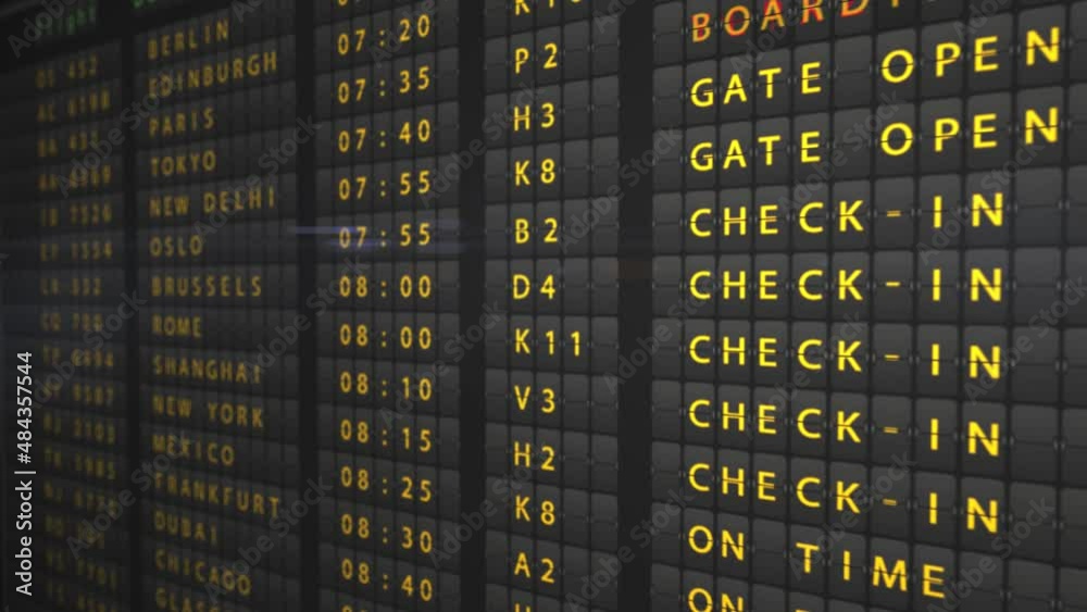Flight departure board at the airport with information about the status ...