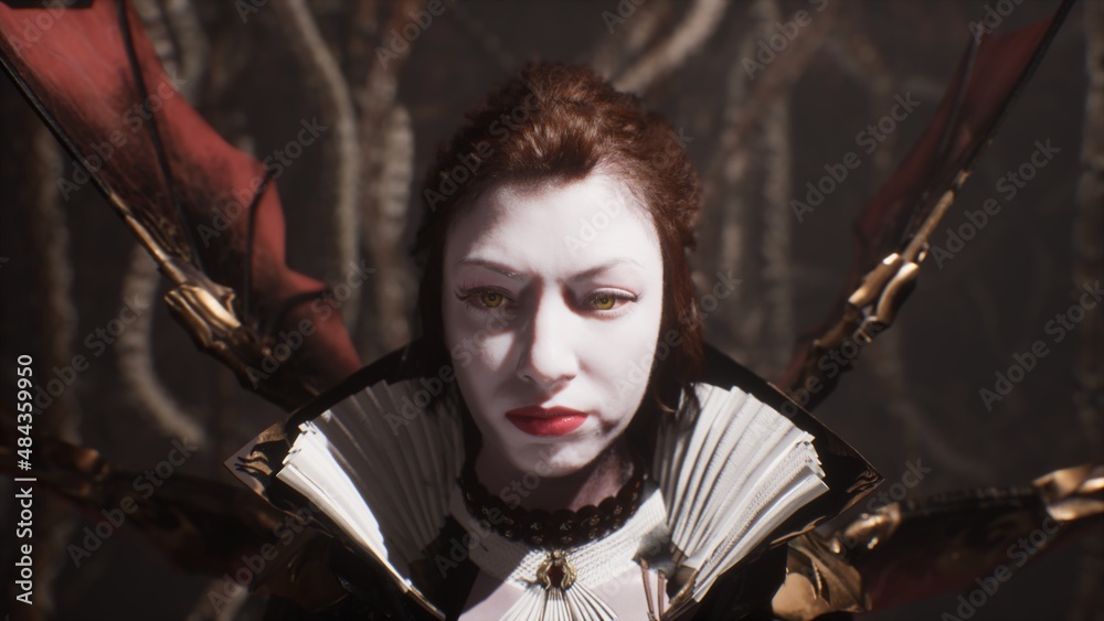 A gloomy but pretty vampire prepares for a night flight in her gothic ...