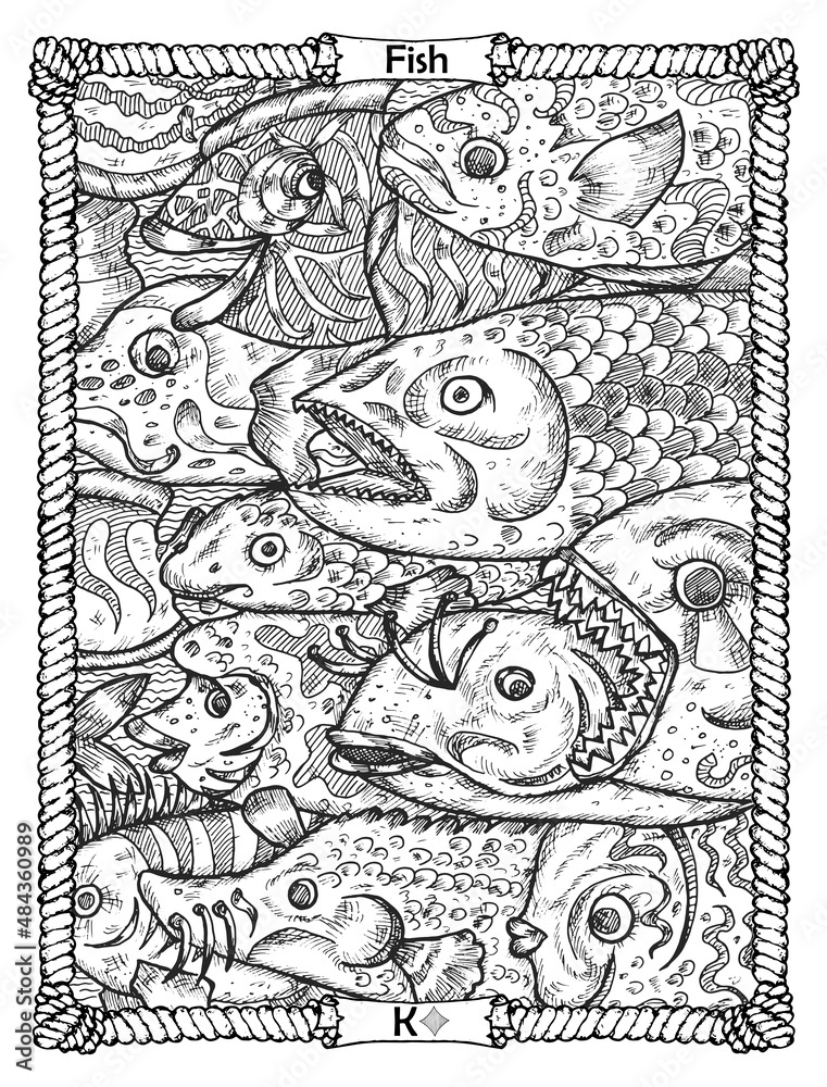 Fish card from the oracle Old Marine Lenormand deck. Nautical vintage ...