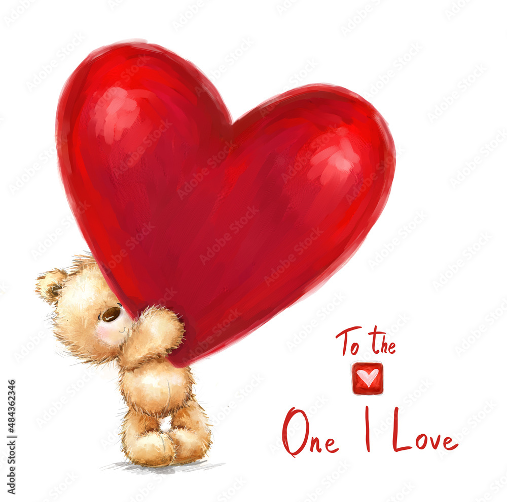 Teddy bear with the big red heart isolated on white background. St ...