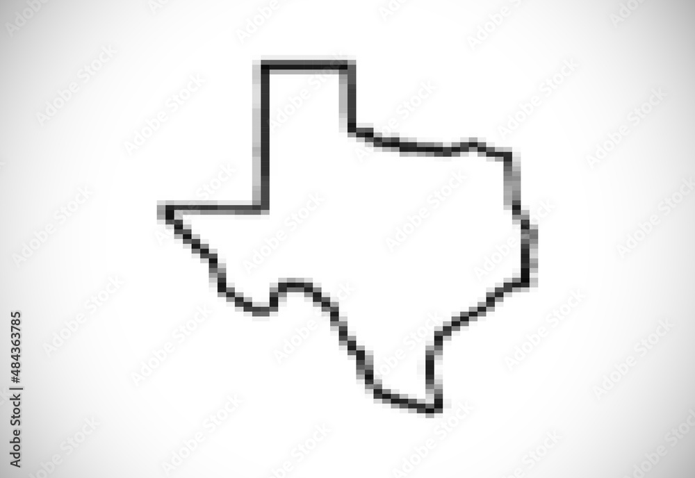 Pixel map of Texas. The outline of the Texas map is on white background ...