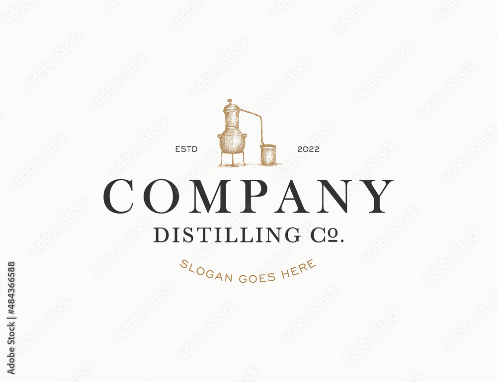 Vintage Brewery logo company with handdrawn traditional Copper ...
