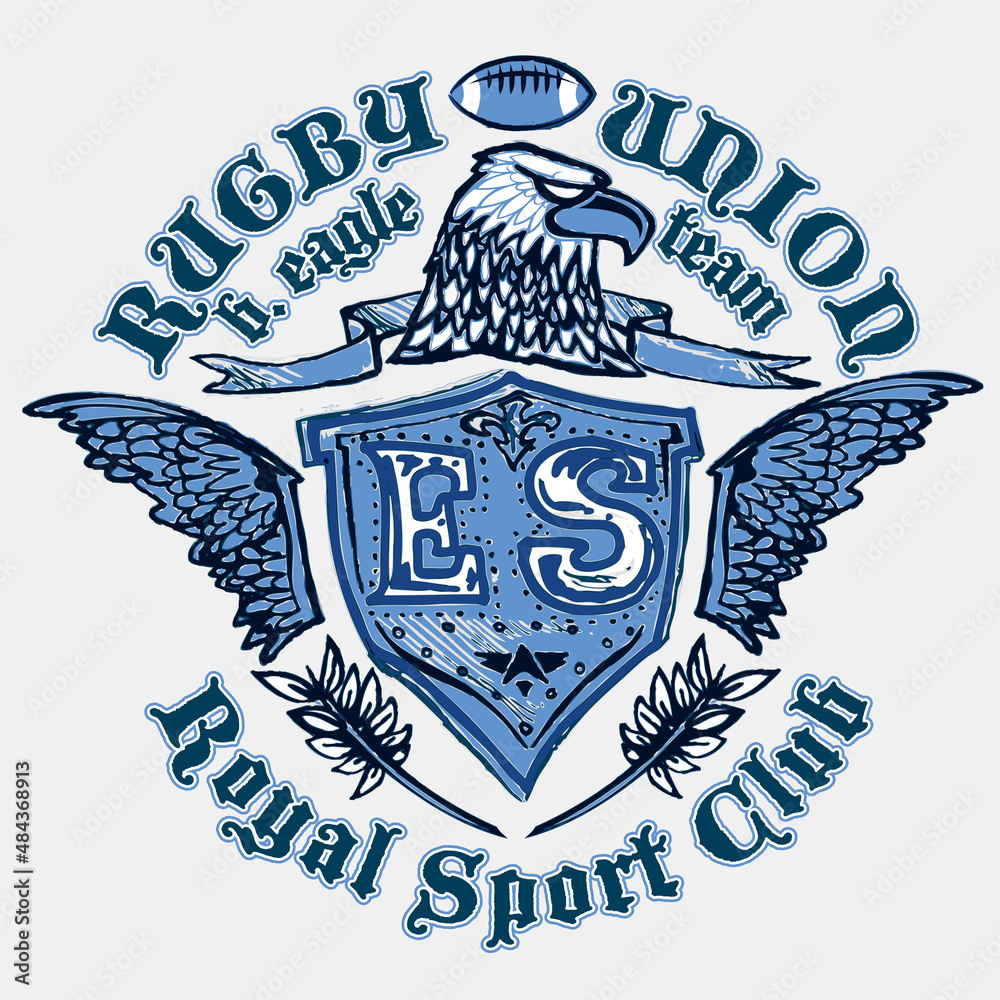 Rugby team coat of arms with a eagle as a mascot. Rugby eagle mascot ...