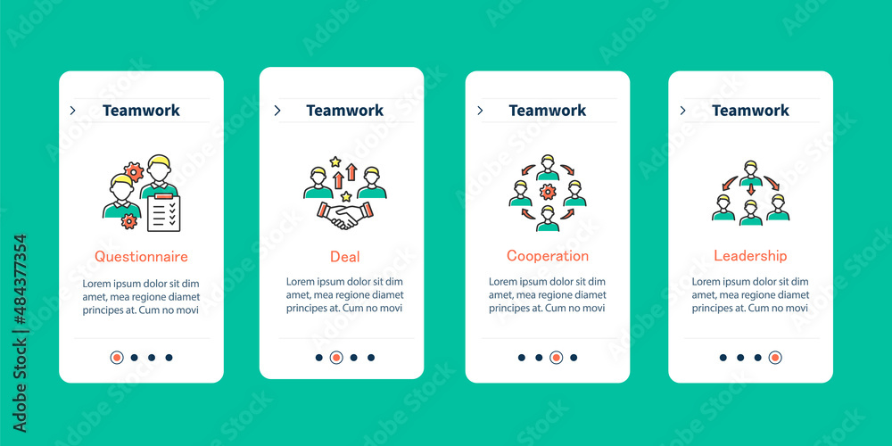Teamwork mobile app screen. Questionnaire, deal, cooperation and ...